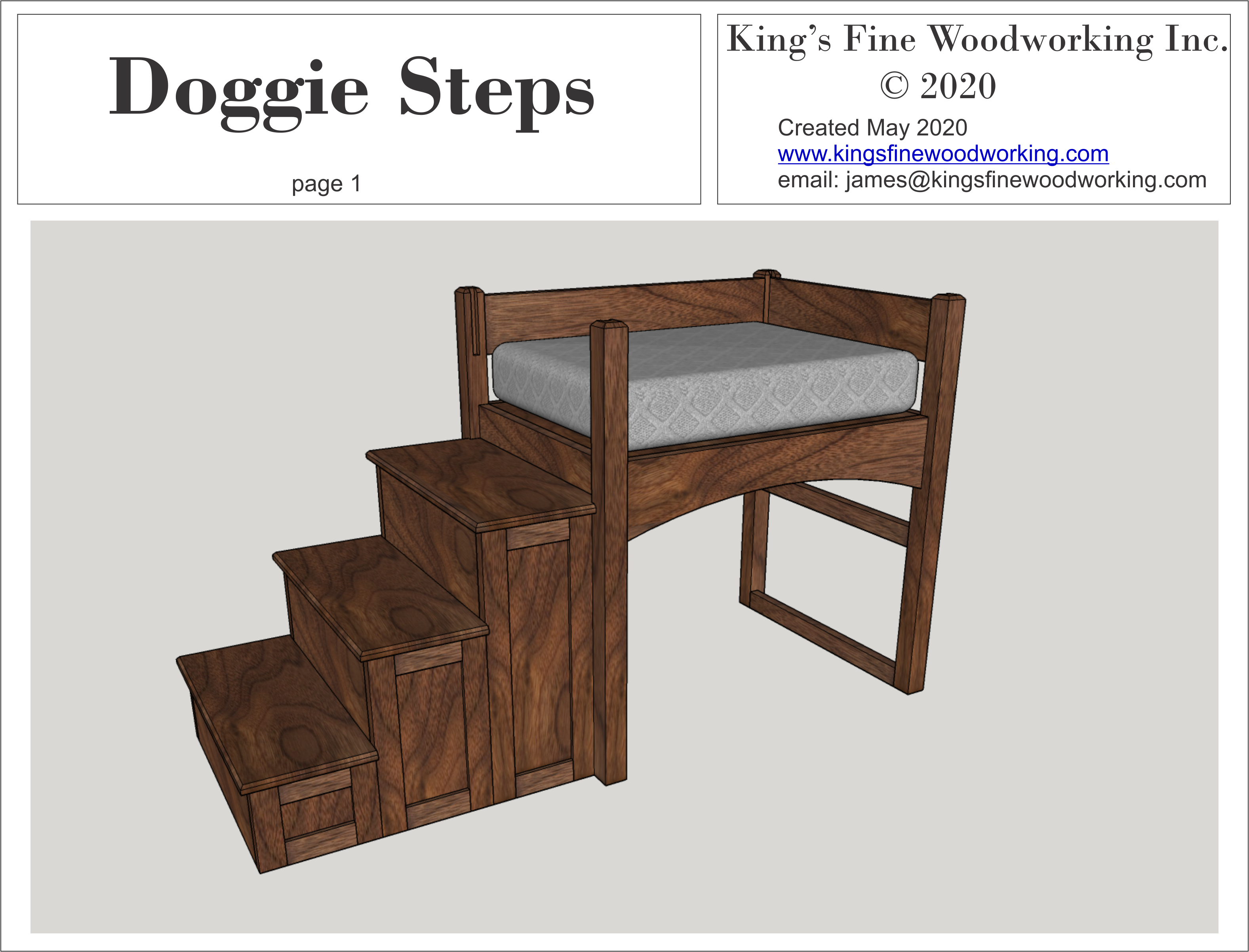 Doggy Steps Plan detailed 3D in PDF format – King's Fine Woodworking Inc