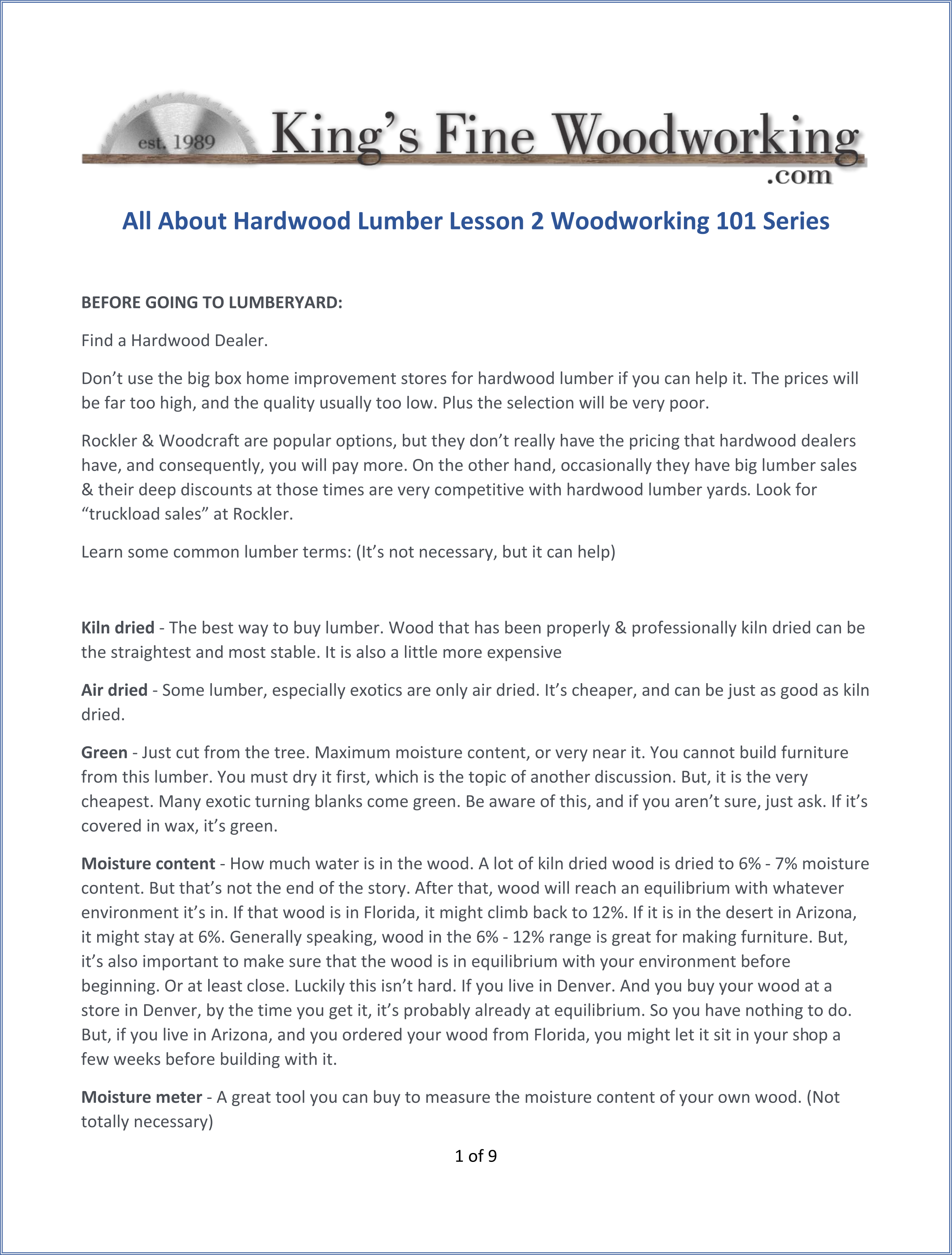 All About Hardwood Lumber Information Packet, in PDF Format – King's ...